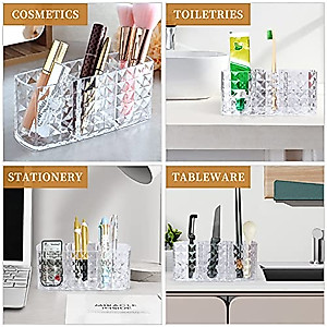 CiCiKiea Acrylic Makeup Brushes Holder Pen Pencil Organizer for Desk, Desktop Storage with Diamond Surface for Cosmetic Eyebrow Pen, Lip Gloss, Brushes, Office,School,Home-Clear