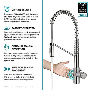KRAUS Oletto Touchless Sensor Commercial Pull-Down Single Handle Kitchen Faucet with QuickDock Top Mount Assembly in Spot Free Stainless Steel, KSF-2631SFS