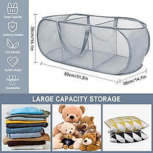 Simfree Laundry Baskets - Collapsible Laundry Baskets Popup Laundry Hamper, Pop-Up Mesh Laundry Hampers with 3 Compartments & Handles for Laundry, Bathroom, Kids Room, Dorm, Travel or Camping- Grey