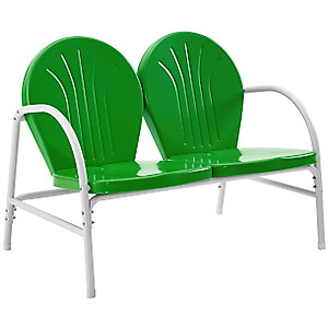 Crosley Furniture Griffith 2-Piece Retro Metal Outdoor Chair and Loveseat Patio Furniture Set for Porch, Grasshopper Green