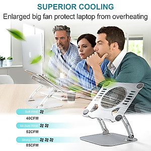 SHUWEI Laptop Cooling Stand with 3 Speed Fan, Adjustable Height Laptop Stand for Desk, Ergonimic Aluminum Laptop Cooling Pad for 10-15'' Notebook - Black