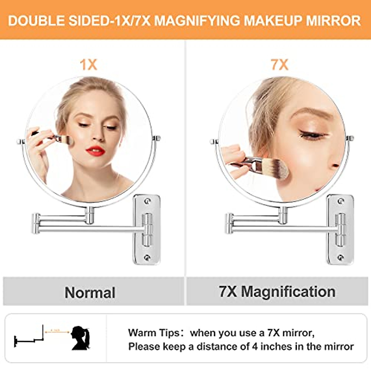 FFowcye 9" Magnifying Wall Mount Makeup Vanity Mirror,1x/7x Double-Side Makeup Mirror with Magnification,Swivel Extendable Shaving Face Mirror for Bathroom, Wall Mirror for Chrome…