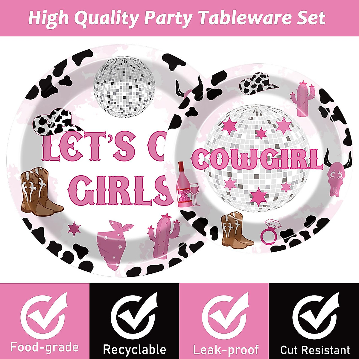 96pcs Lets Go Girls Bachelorette Party Tableware Set Western Cowgirl Party Supplies Plates Napkins Fork Printing Bachelorette Bridal Shower Party Supplies For Bachelorette Party Serves 24 Guests