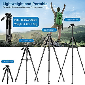 Tripod for Camera, 75 inch Tall Camera Tripod with Remote, Professional Heavy Duty Tripod for DSLR, Spotting Scopes, Binocular, Cell Phone, Compact Camera Stand Tripod, Compatible with Canon Nikon