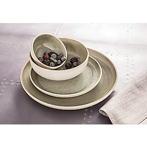 Sango Resona Moss 16-Piece Stoneware Dinnerware Set with Round Plates and Bowls, Green