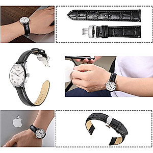 iStrap Leather Watch band -Alligator Grain Embossed Pattern Calfskin Replacement Strap-Stainless Steel Deployment Buckle with Push Buttons-Bracelet for Men Women-18mm 19mm 20mm 21mm 22mm 24mm