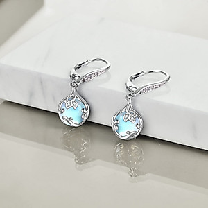 URONE Moonstone Earrings 925 Sterling Silver Filigree Moonstone Dangle Drop Earrings Leverback Earrings Moonstone Jewelry Gifts for Women