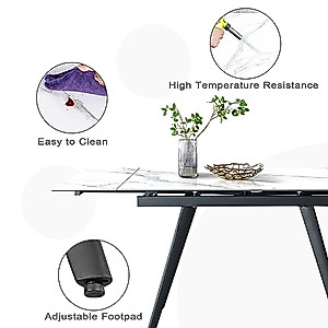 SIMTONAL Extendable Dining Tables, 71" Rectangular Kitchen Table with Sintered Stone Tabletop（Only Table）, White