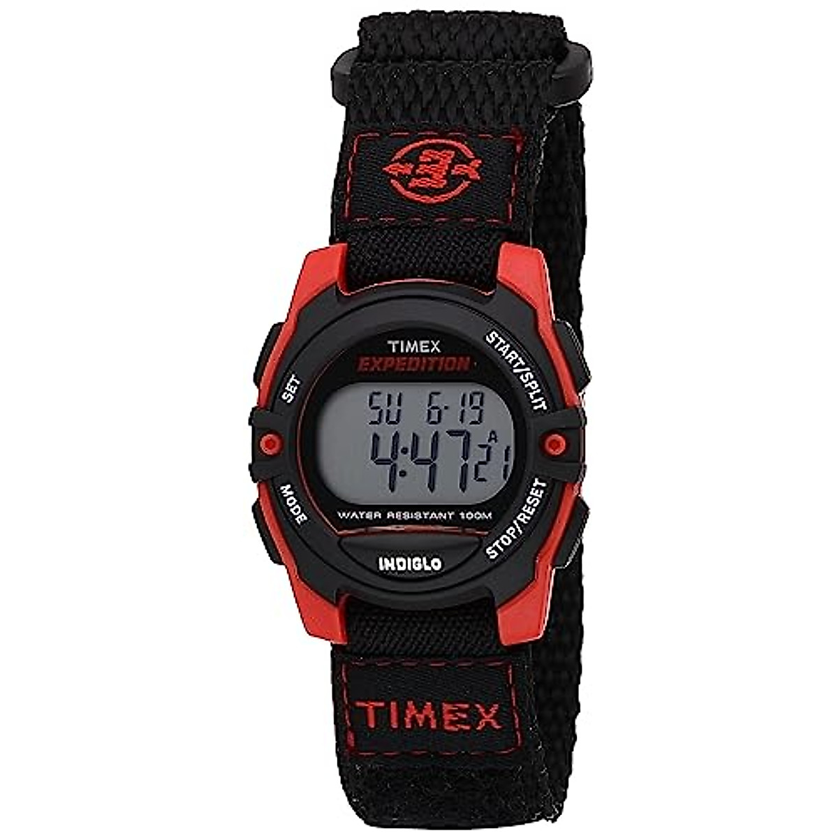 Timex Unisex T49956 Expedition Mid-Size Digital CAT Black/Red Fast Wrap Velcro Watch