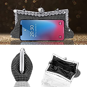 SelfTek Black Clutch Purses Evening Bag for Women, Sparkly Rhinestone Purses Crystal Bag with Short & Long Chain for Women Wedding Prom Party