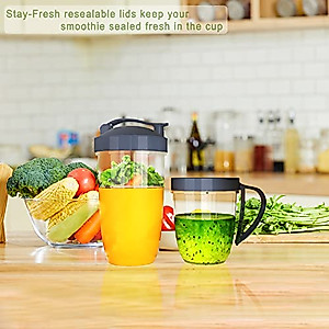 15 Piece Replacement Cup Set 24 OZ Tall Cup&18 OZ Short Cup with Handed Lip Ring and Flip-Top To-Go Lid and Stay-Fresh Resealable Lid Compatible with NutriBullet 600w and Pro 900w Blender Parts