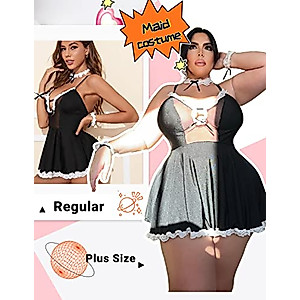 Avidlove Sexy Lingerie for Women Role Play Maid Outfit Cosplay Lingerie Dress Naughty Lace Babydolls Lingerie, Black, L