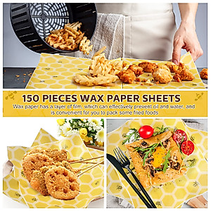 150 Pieces Wax Paper Sheets for Food Sandwich Wrap Paper Waterproof Wrapping Oilproof Picnic Food Basket Liners with Honeycomb Pattern for Home Kitchen Baking Food Basket