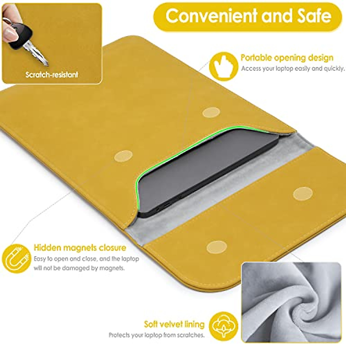 HYZUO 13.3-14 Inch Laptop Sleeve Case Compatible with MacBook Pro 14 M2/M1 Pro/Max A2779 A2442 2021-2023, MacBook Air 13 Inch 2010-2017, with Accessory Bag-Olive Yellow