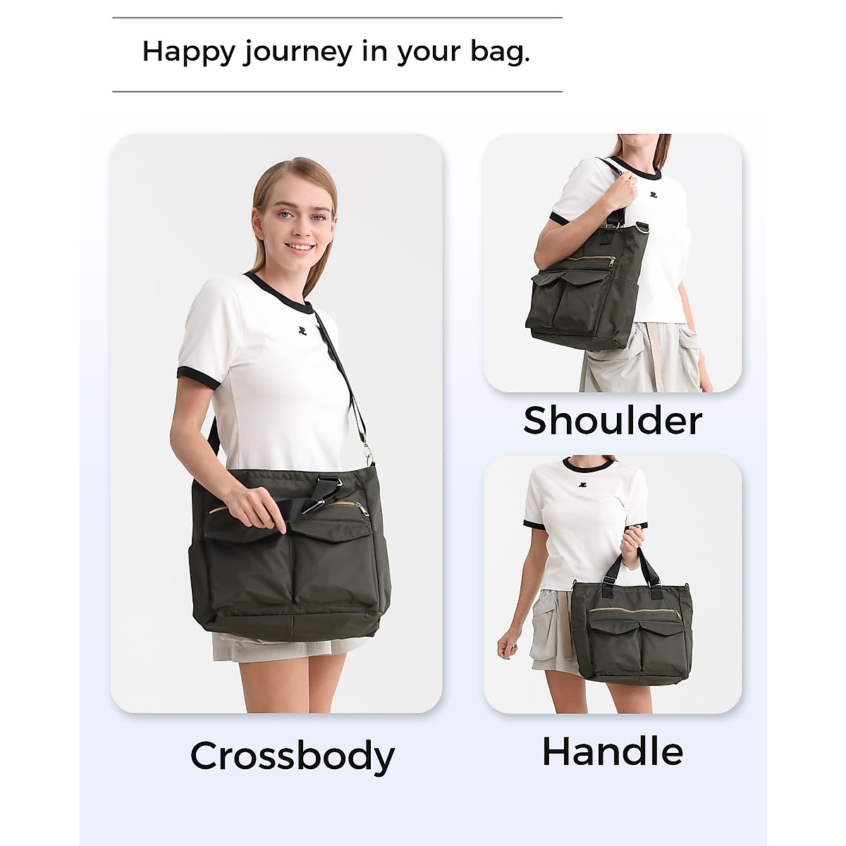 Iioscre Tote Bag for Women Men, Waterproof Work Nylon Tote Bag with Adjustable Strap,Crossbody Laptop Bag with Trolley Sleeve