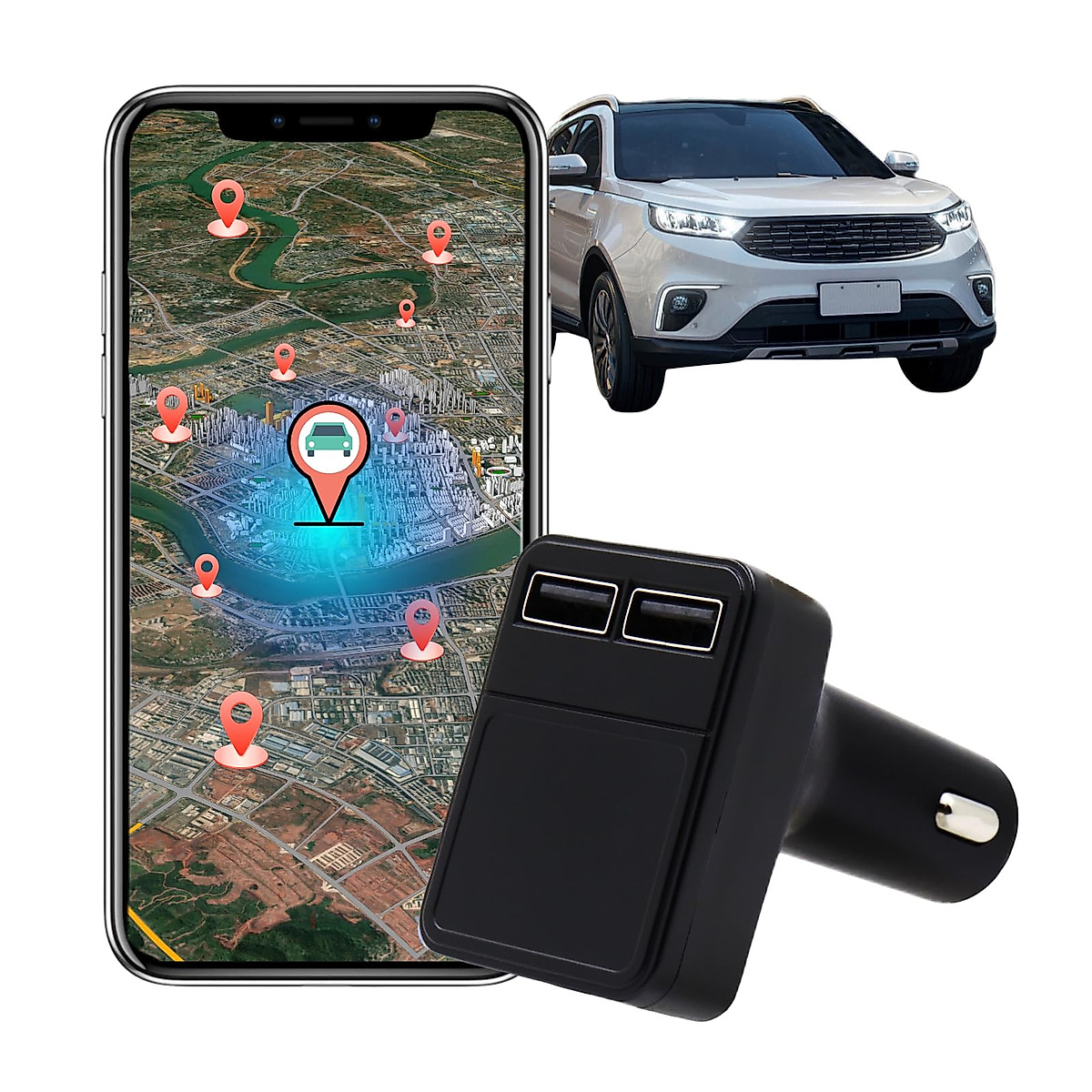 Icamdoor GPS Tracker for Vehicles –Mini GPS Driving Alert Car Charger with Geofence – Route History Car GPS Tracker Simple Plu In for Vehicles, Assets,Fleet, Older Persons