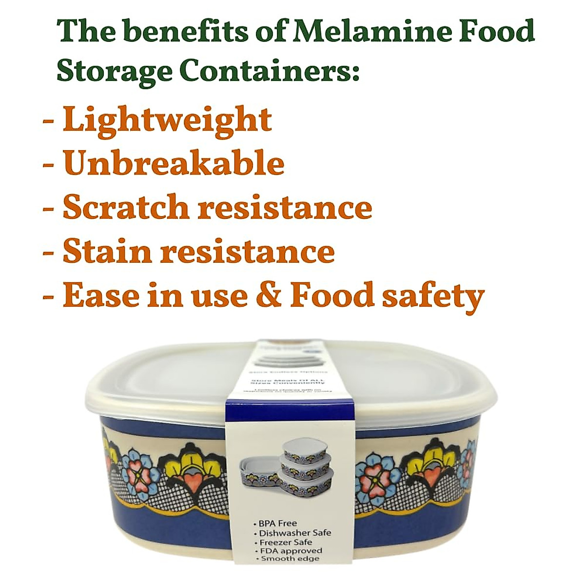 GODAGE 6-Piece Melamine Food Storage Containers with Airtight Lids, Nesting Bowl Set, Stackable & Unbreakable, BPA-Free, Dishwasher & Freezer Safe (Square)