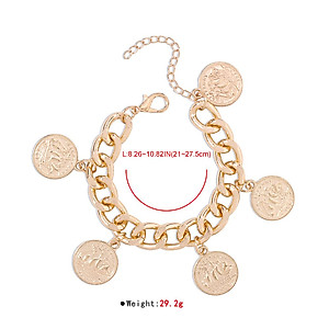 Jumwrit Chunky Chain Bracelet Punk Cuban Curb Link Chain Bracelet Statement Gold Coin Bracelet for Women