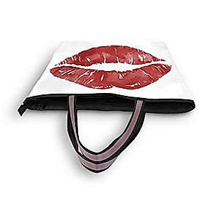 Tote Bag Pinup Style Lip Print, Large Capacity Zipper Women Grocery Bags Purse for Daily Life 2 Sizes