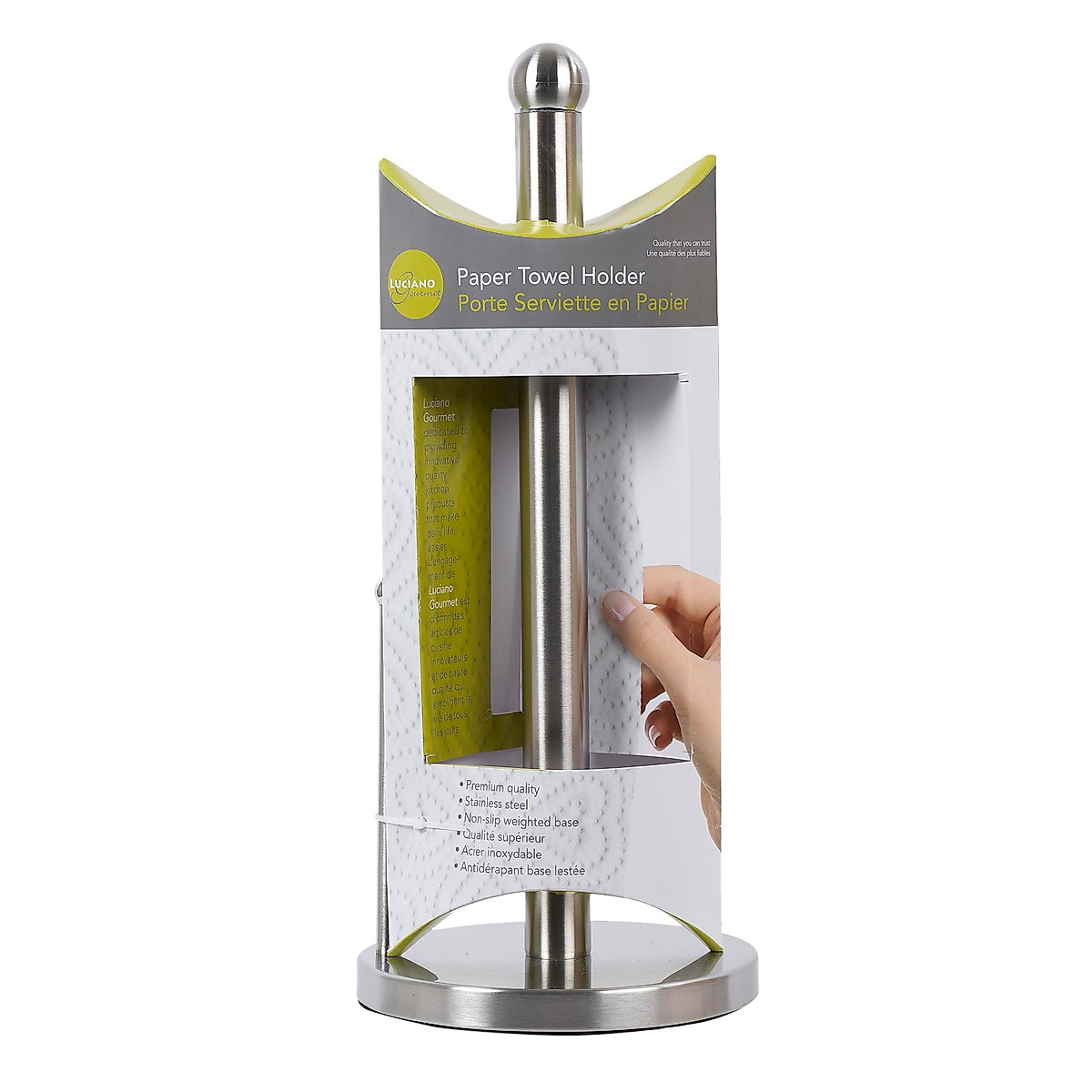Luciano Housewares Luciano Satin Nickel Stainless Steel Kitchen Paper Towel Holder, 12.9" x 5.9"
