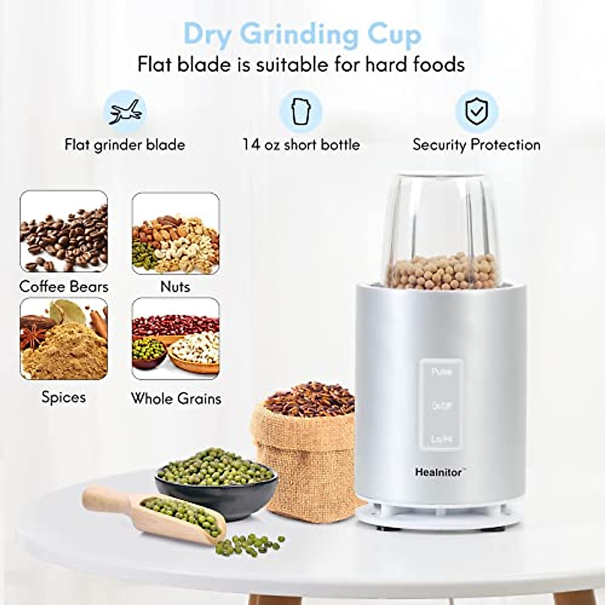 1200W Aluminum 3-Speed Juicer for Shakes and Smoothies, Healnitor Large Size Mixer with Blending and Juicing for Kitchen, Silver