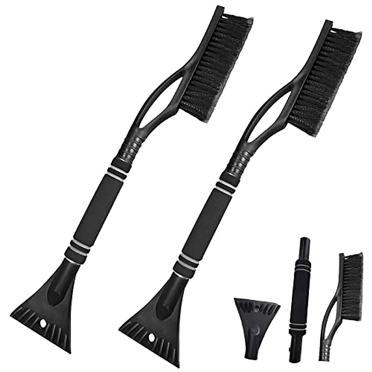 Qidoe Car Snow Brush and Ice Scraper Extendable for Car Windshield - 2 Pack: Snow Removal Winter Car Accessories with Ergonomic Foam Grip for SUVs Trucks Cars (Heavy Duty ABS, PVC Brush 24" Long)