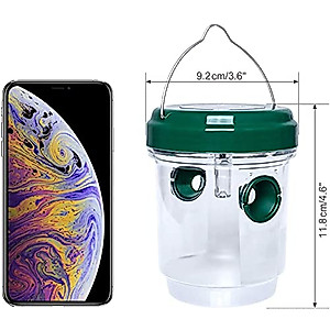 2 Pack Solar Wasp Traps Outdoor, Solar Powered Wasp Cather Hanging with Light, Reusable Bee Trap Catcher Outdoor for Hornets, Yellow Jackets Killer