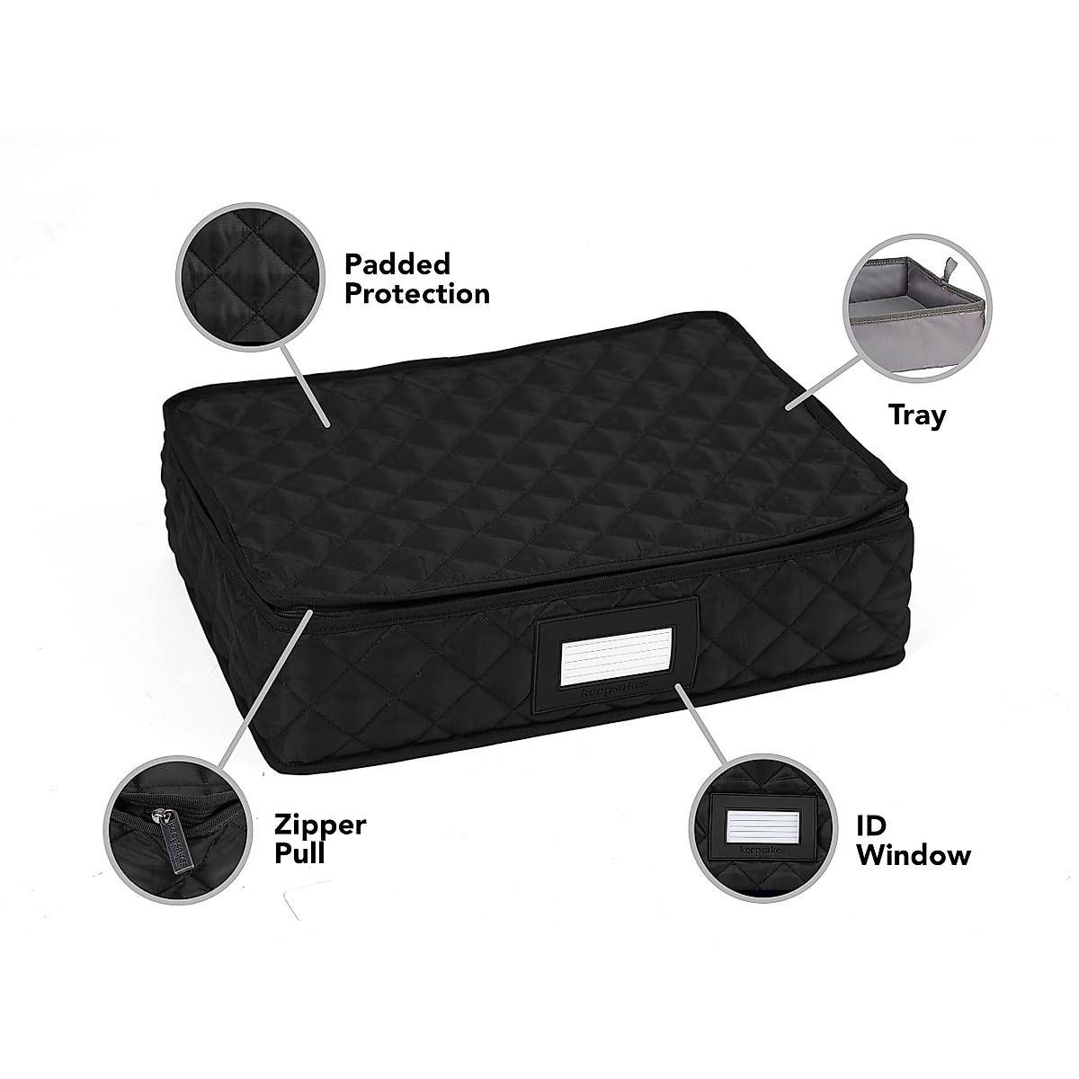 Platter Serveware Storage with Tray - Washable and Stain Resistant, ID Window, Kitchen Storage-Black