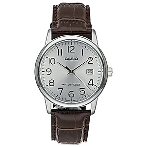 Casio #MTP-V002L-7B Men's Standard Analog Leather Band Easy Reader Day Date Watch