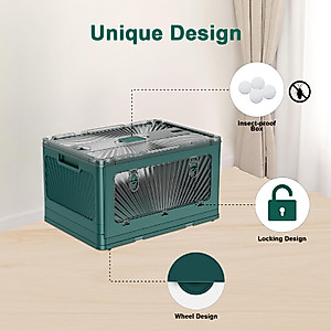 Sindax 2 Pack Storage Bins with Lids - 13.8 Gallon Collapsible Large Storage Bins with Wheels and Door, Stackable Storage Bins for Clothing, Blankets, Books, Bedding