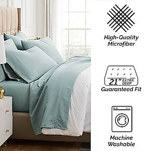 Southshore Fine Living, Inc. 6-Piece Deep Queen Sheets Premium Bedding, 21-Inch Queen Deep Pocket Sheet Set, Microfiber Bedding, Deep Pocket Fitted Sheet, Blue Pillow Cases, Sky Blue Sheets