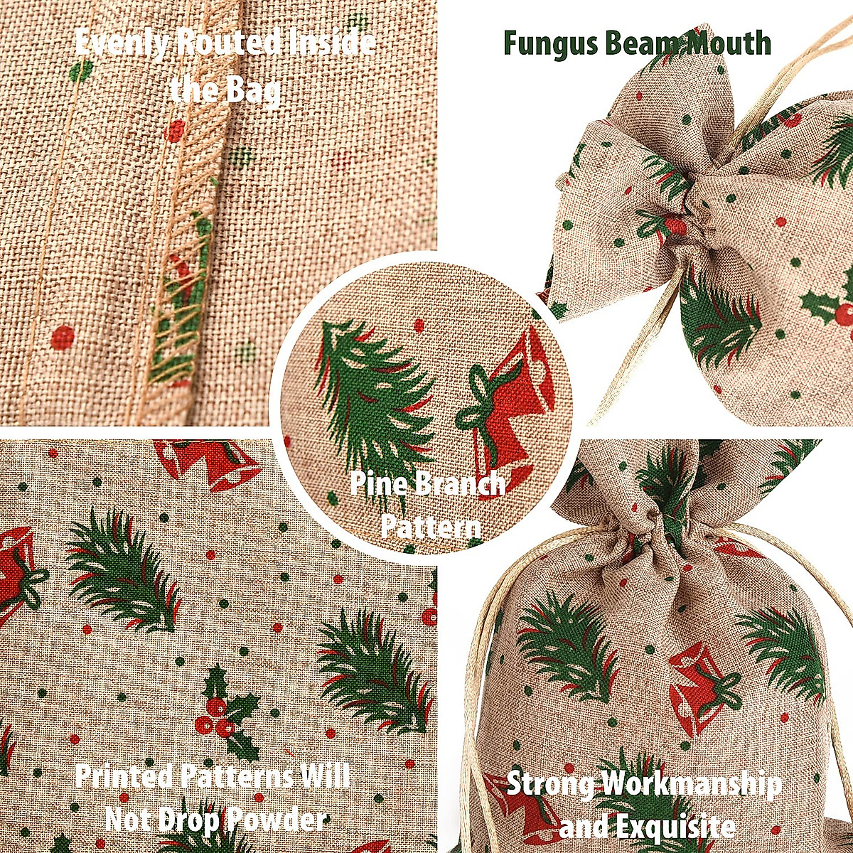 XCFWin 12 Pack Of Christmas Gift Bags With Drawstring Reusable Designs For Christmas Party Supplies Favors (red and black, mixed size)