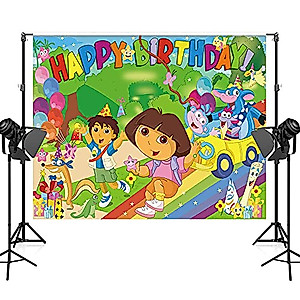 Maijoeyy 7x5ft Explorer Cartoon Theme Birthday Party Backdrop The Explorer Birthday Backdrop for Kids Explorer Party Banner Decoration Supplies