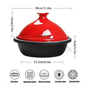Tagine Pot Enameled Cast Iron Tajine Cooking Pot Tajine with Ceramic Cone-Shaped Closed Lid Traditional Slow Cook Tajin Casserole Pan,Green