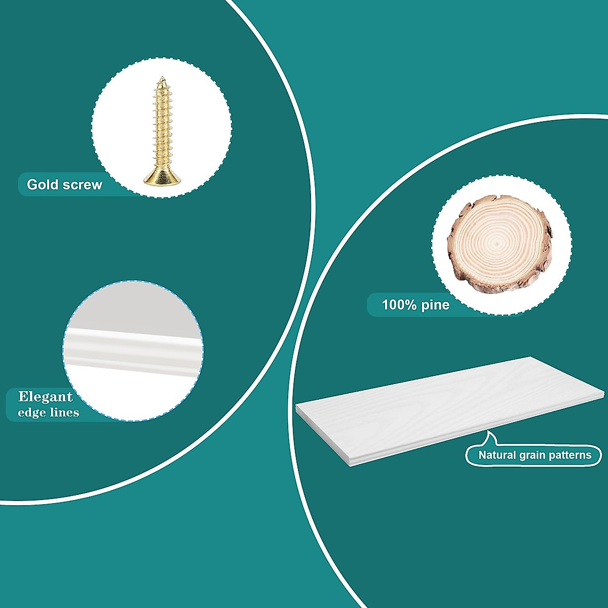 White Gold Shelves Pine Wood 23.5×7.87 Inch White Gold Floating Shelf with Elegant Lines,Floating Bookshelf Wall,Deep White and Gold Shelves,White Gold Bookshelf,White Floating Book Shelf Set of 2.