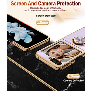 Jasmeas for Galaxy Z Flip 5 Case for Women Girl, Luxury Soft Back Cover with Ring Holder Plating Rose Gold Edge 360° Kickstand Slim Flexible Phone Case for Samsung Galaxy Z Flip5 (2023), Purple
