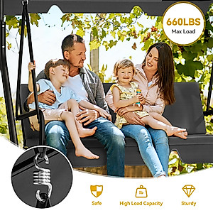 DWVO Patio Swing Front Porch Swing for Adults 3 Seat Porch Swings with Adjustable Canopy Outside Swing Bench with Removable Cushion, Suitable for Backyard, Garden, Yard, Poolside, Balcony (Gray)