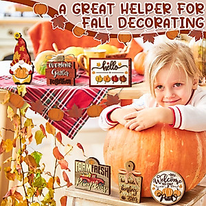 Set of 15 Fall Tiered Tray Decor Pumpkins Farmhouse Decor Autumn Maple Leaf Table Centerpieces Thanksgiving Harvest Wood Blocks Signs for Home Decor(Bright Style)