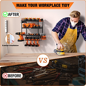 VG1M Power Tool Organizer Wall Mount,Drill Storage Rack Wall Mount,4 Layers Cordless Drill Holder,6 Drill Holder Wall Mount and Garage Racks for Storage,Iron,Black