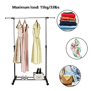 Yirepny Clothes Drying Rack, Movable Drying Rack Clothing with Wheels, Laundry Garment Dryer Stand, Adjustable Drying Rack, Stainless Steel Storage Stand for Home, Dorm, Office(US Delivery)