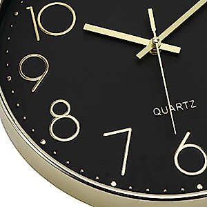 Foxtop 12 Inch Gold Wall Clock Silent Non-Ticking Battery Operated Round Wall Clock Modern Simple Style for Office School Living Room Home Kitchen Bedroom Decor