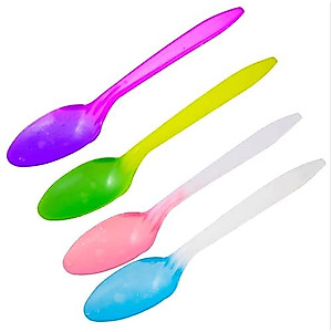 Color Changing Reusable Spoons, Pack of 25, Assorted Colors, reacts to cold food temperatures and changes color -yogurt, ice cream, gelato, cold drinks - PACKED IN USA