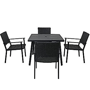 Goohome 5-Piece Patio Furniture Set with Umbrella Hole, All Weather PE Wicker Durable Outdoor Dining TableSet and 4 Rattan Chairs, for Porch Garden Poolside Backyard, Multi-Scene Use