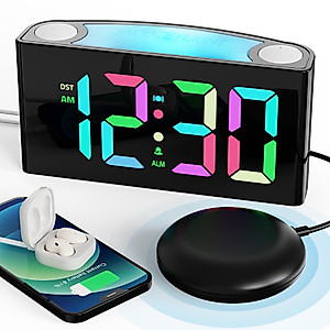 Roxicosly Loud Bed Shaker Alarm Clock for Heavy Sleepers + Vibrating Alarm Clock with RGB Digits & Colorful Night Light