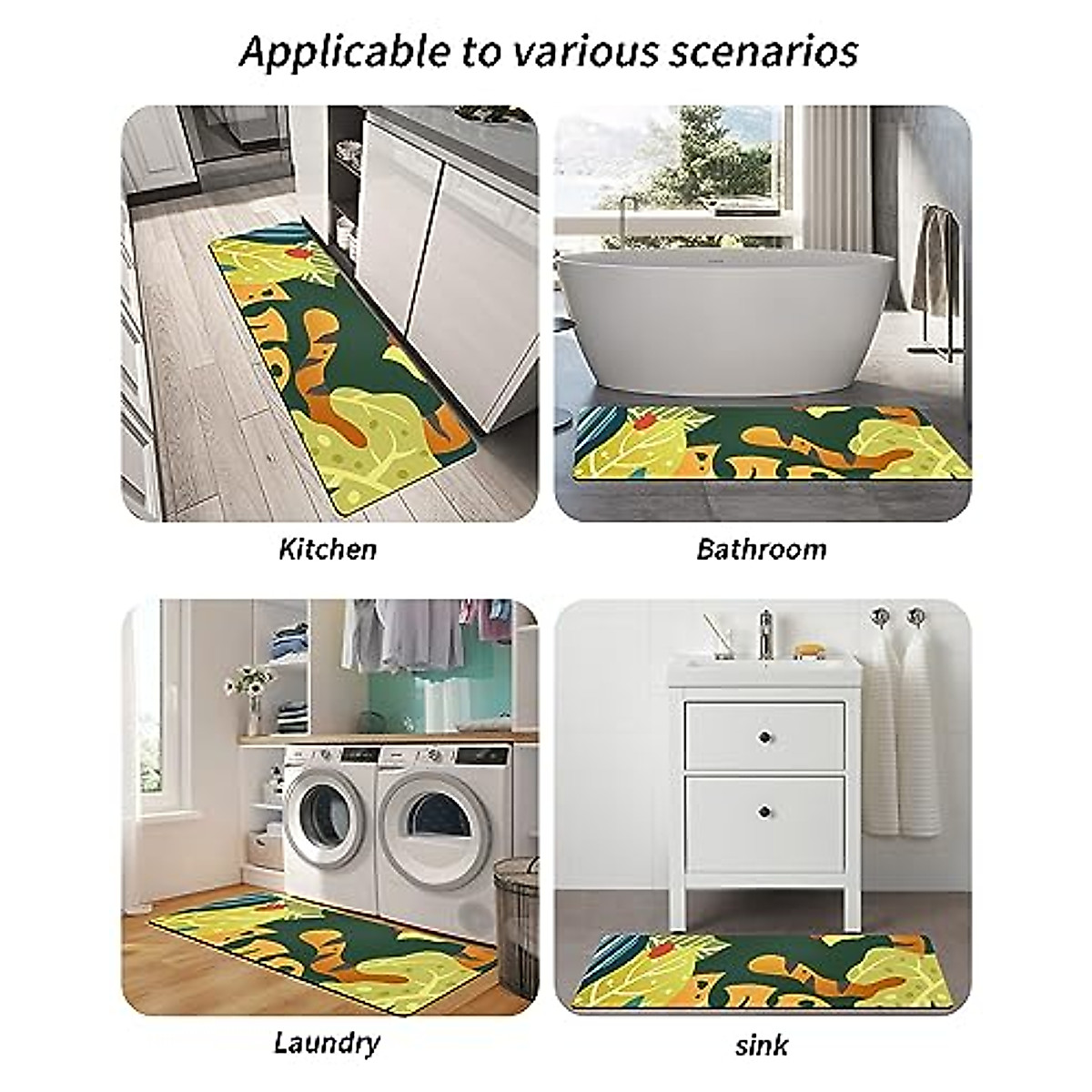 Fall Leaves Bath Mat for Tub,Non Slip Bathroom Floor Runner Rug Quick Dry & Absorbent Diatomaceous Earth Shower Sink Kitchen Doormat,Abstract Middle Century Plant Leaf Aesthetics Art Decor 18"x60"