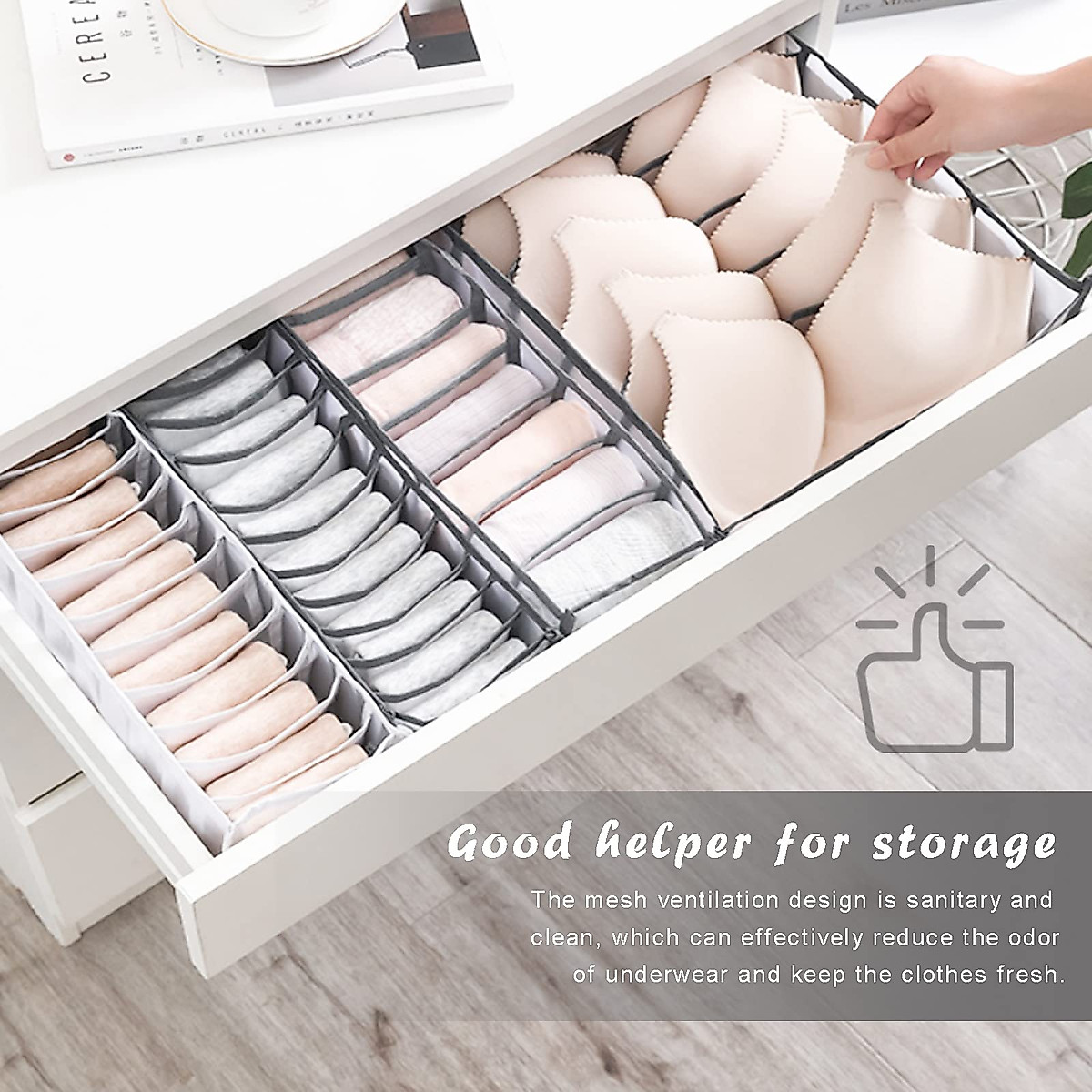 ULENDIS 9 Pack Wardrobe Clothes Organizer for Drawers, Foldable Clothes Drawer Mesh Separation Box, Drawer Dividers for Clothes Pants Jeans T Shirt (2Jeans+2Bra+(Legging+Shirt+Panties+Sock)*1)