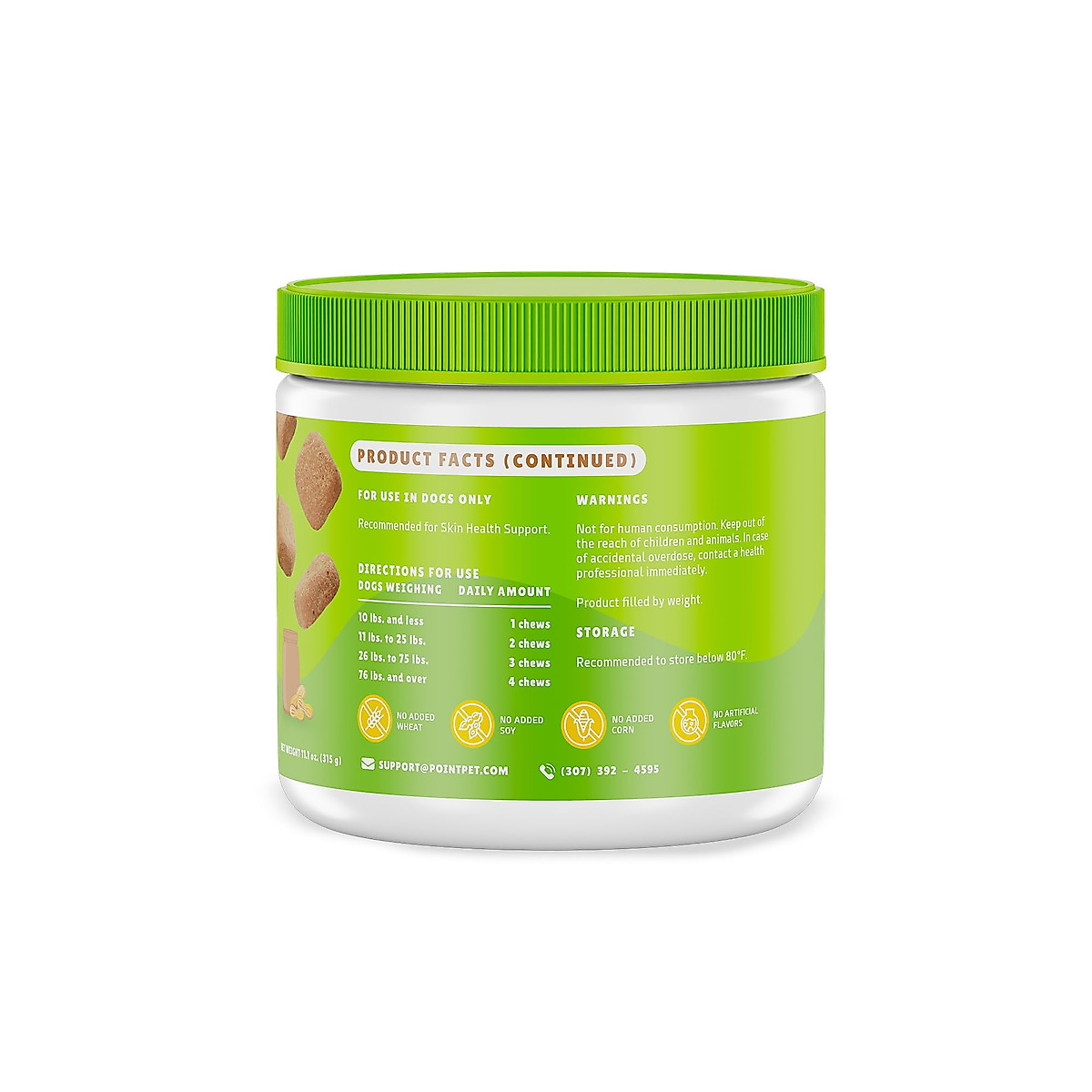 PointPet Vegan Skin Support for Dogs, 90 Count - Immune & Allergy Supplement with Omega 3, Biotin & Vitamin E - Itchy Skin Relief, Peanut Butter Flavor