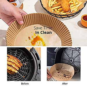 TEMOLA 50PCS Air Fryer Disposable Paper Liner, Non-Stick Air Fryer Paper Liners Round Food Grade Baking Paper, Grease Water Proof Parchment Paper for Air Fryer Cooking Roasting Microwave Frying Pan