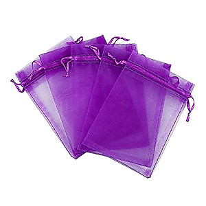 Gmnosuw 50 Count Organza Drawstring Gift Bag for Jewelry,Dried Lavender Flowers,Sheer Fabric 4x6 Inches Mesh Purple Voile Pouch for Baby Shower,Christmas,Baby Girl Birthday,Party Favors,Wedding,Beach