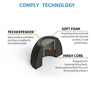 COMPLY TrueGrip Pro Memory Foam Replacement Earbud Tips for Samsung Galaxy Buds, Galaxy Buds+ True Wireless Earphones with Comfortable Memory Foam for a Secure Fit (Medium, 3 Pairs)